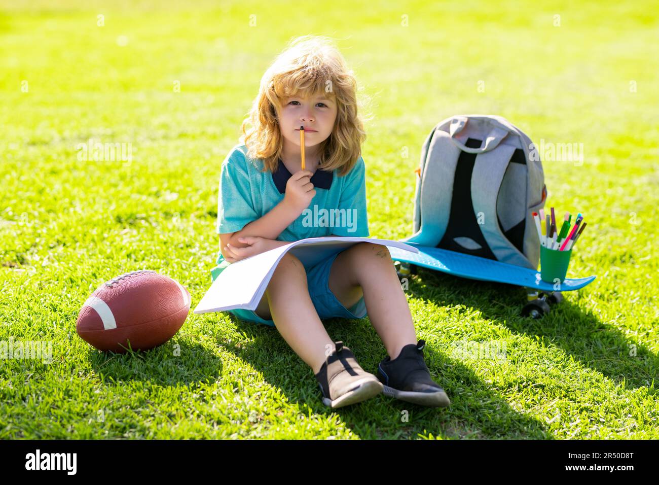 Outdoor kid play and draw craft artwork homework. Child artist, kids ...