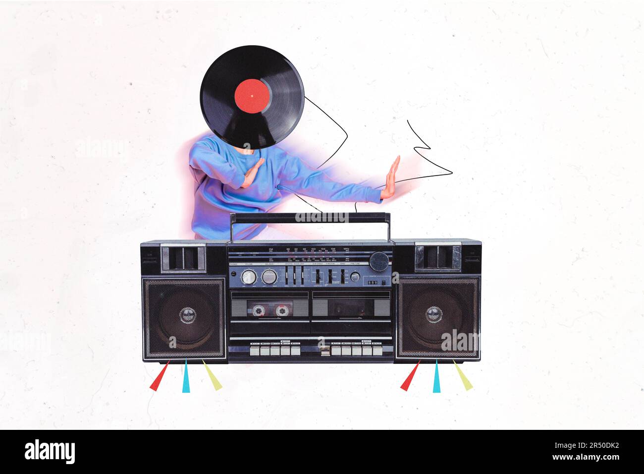 Funny collage of headless person dancing have fun karate move vinyl ...