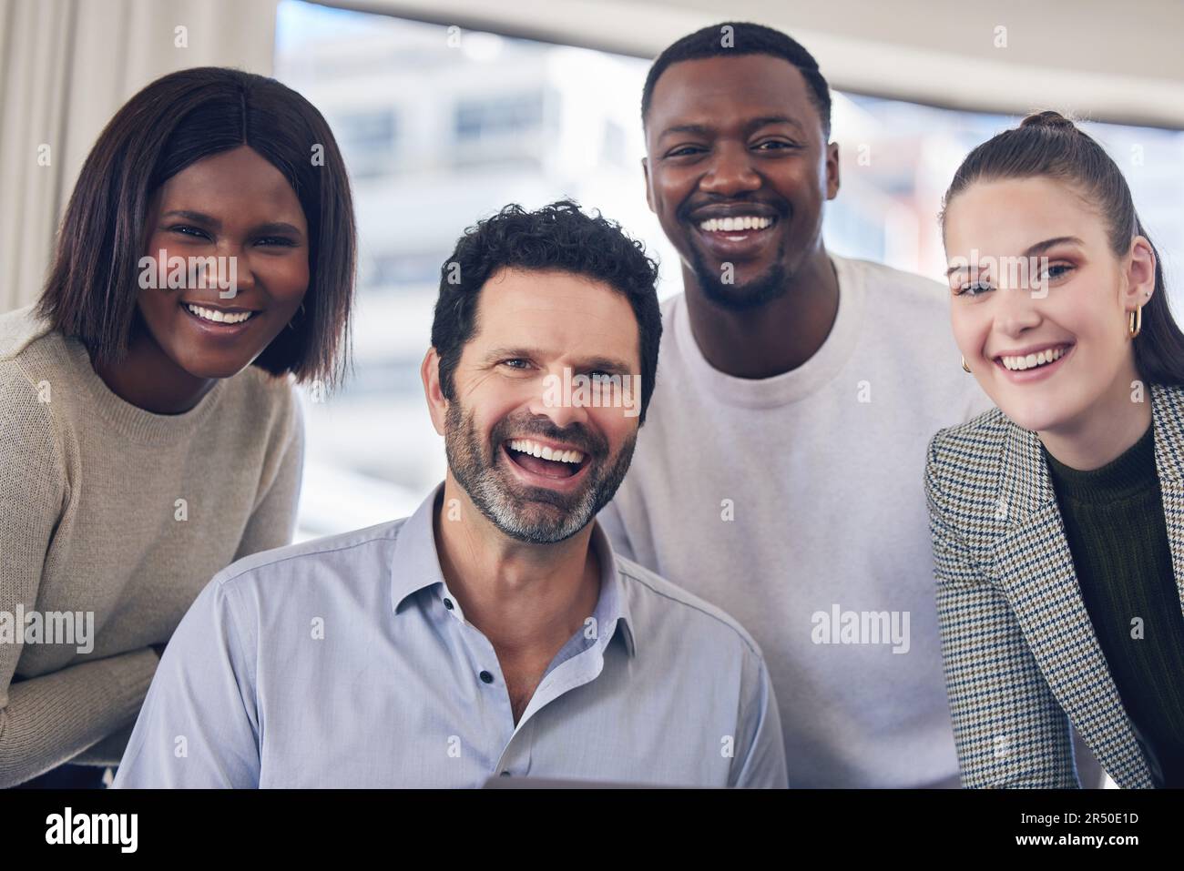 Portrait, smile and business people with teamwork, collaboration and ...