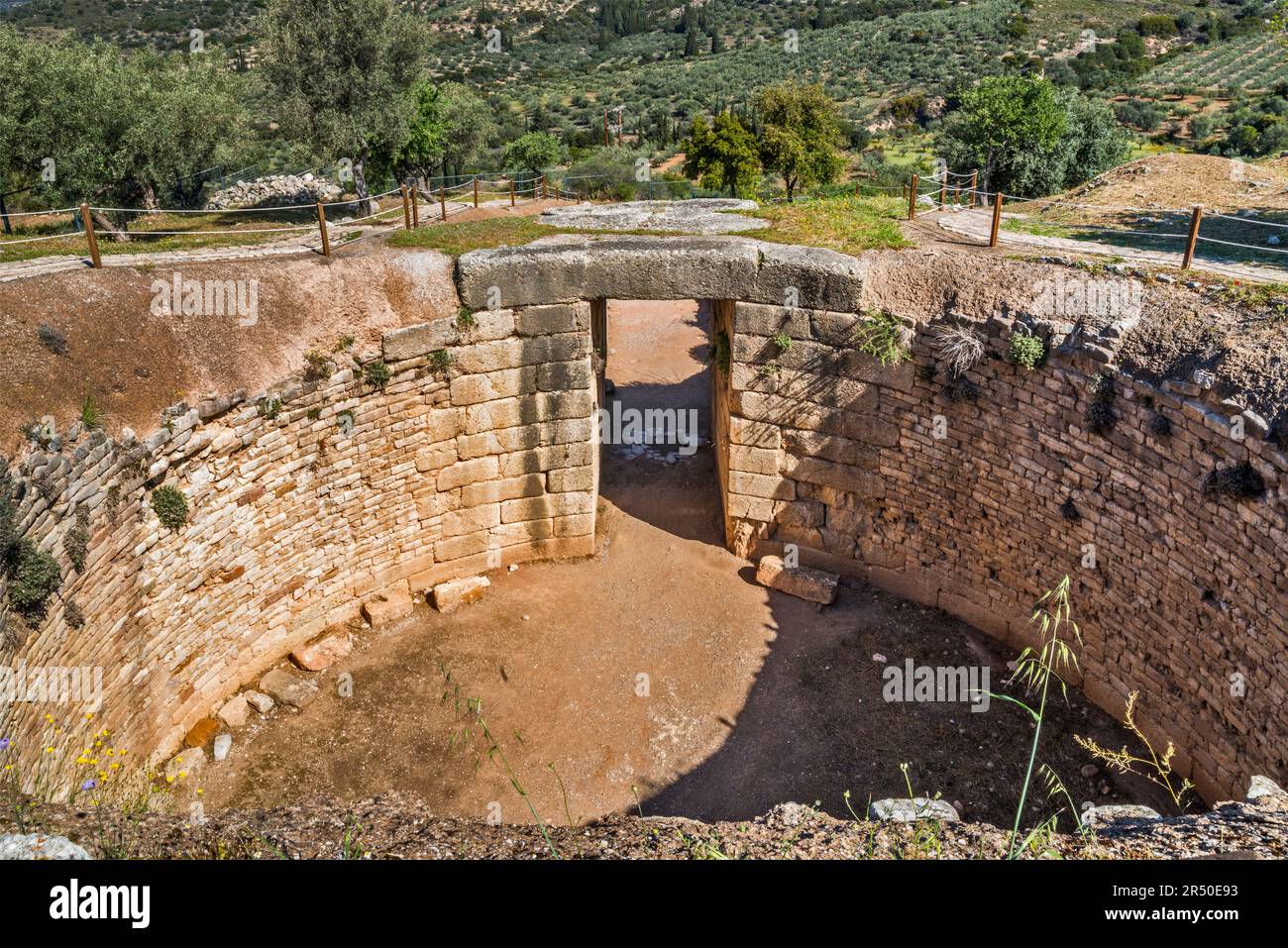 Lion Tomb, near museum, Citadel of Mycenae, Peloponnese region, Greece ...
