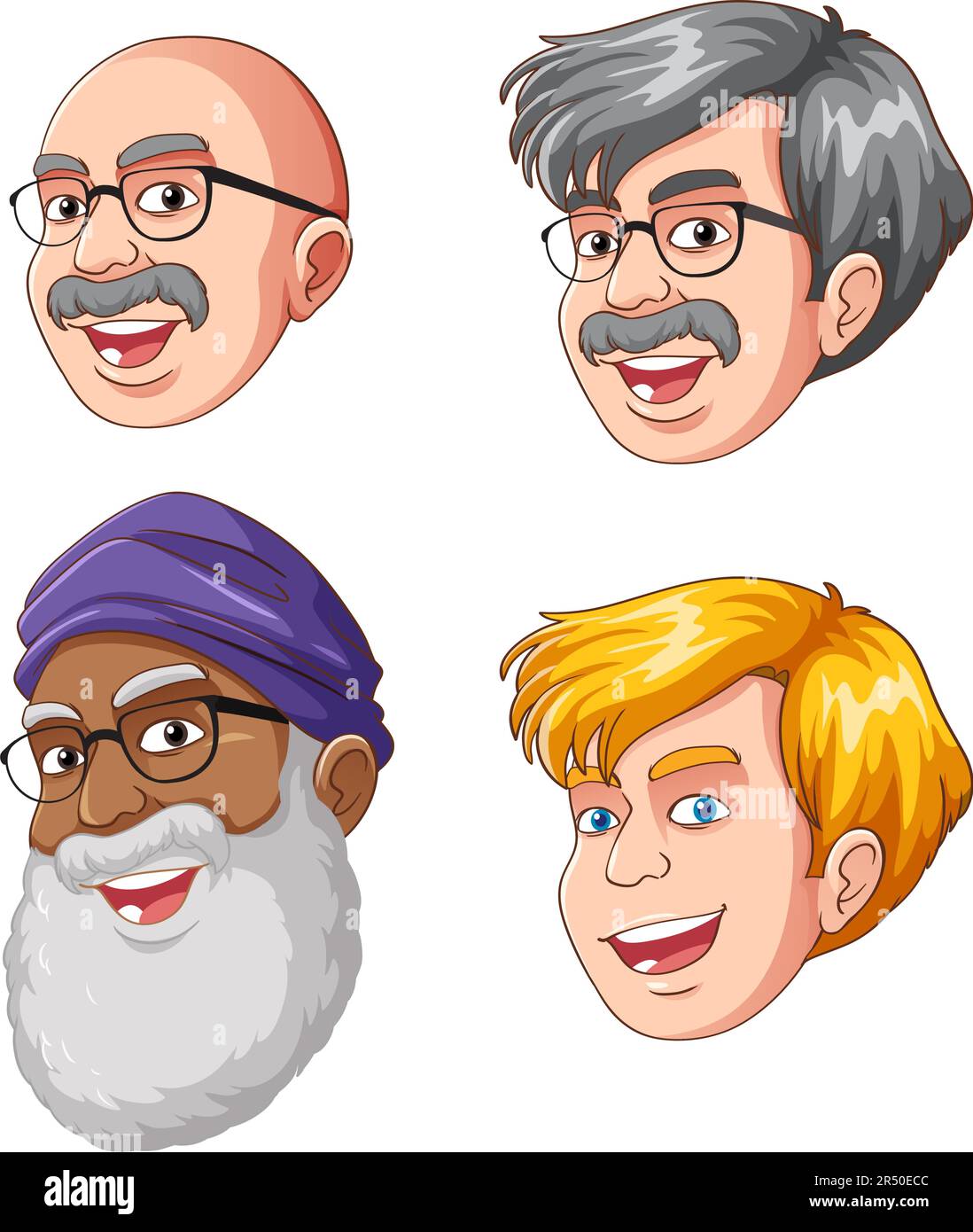 Set of middle age man head different races illustration Stock Vector ...