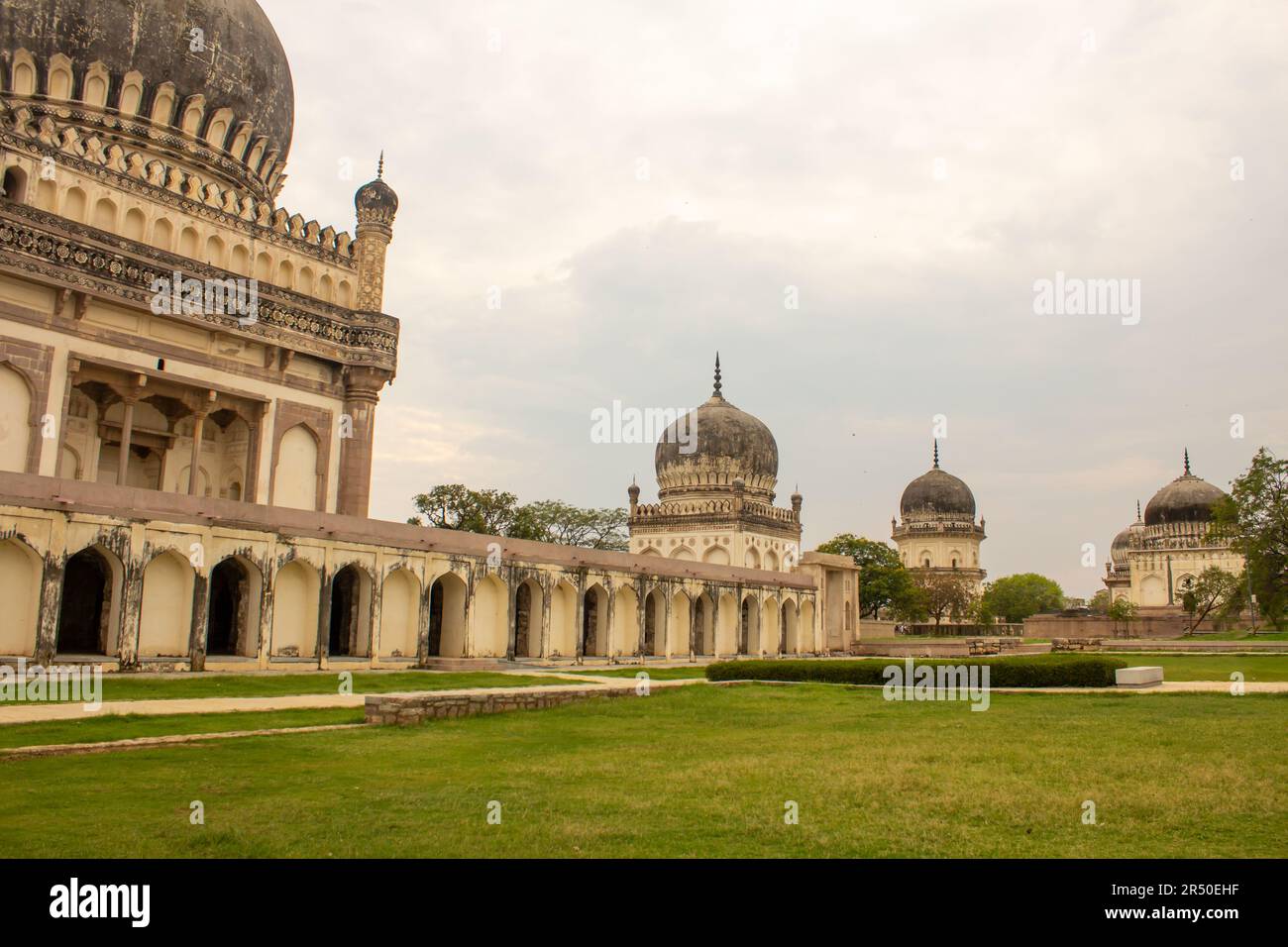 View of giant tomb buildings in the vast area of Qutb Shahi ...