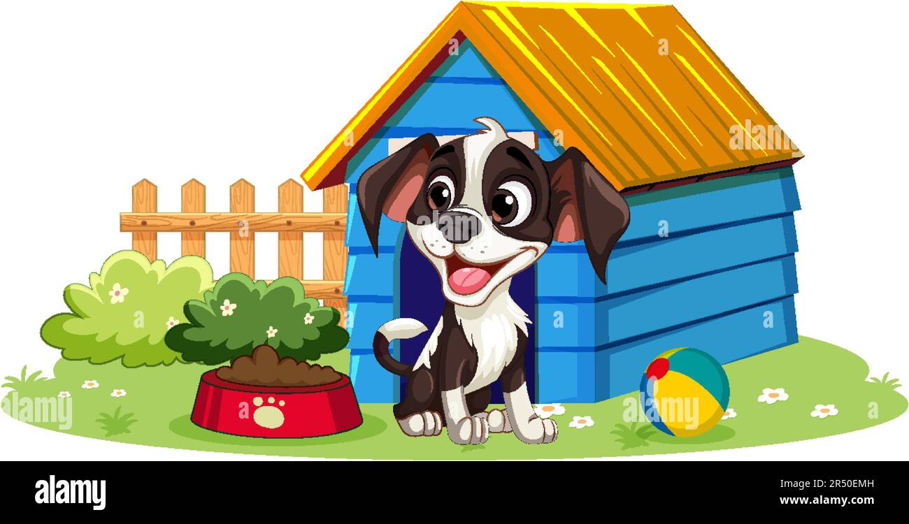 Adorable Dog with Dog House illustration Stock Vector Image & Art - Alamy