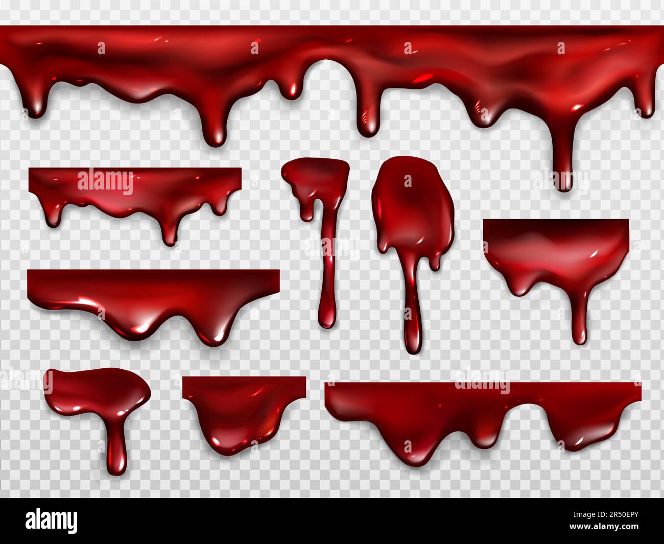 Realistic Dripping Blood Blood Drops Isolated Set In Realistic Style