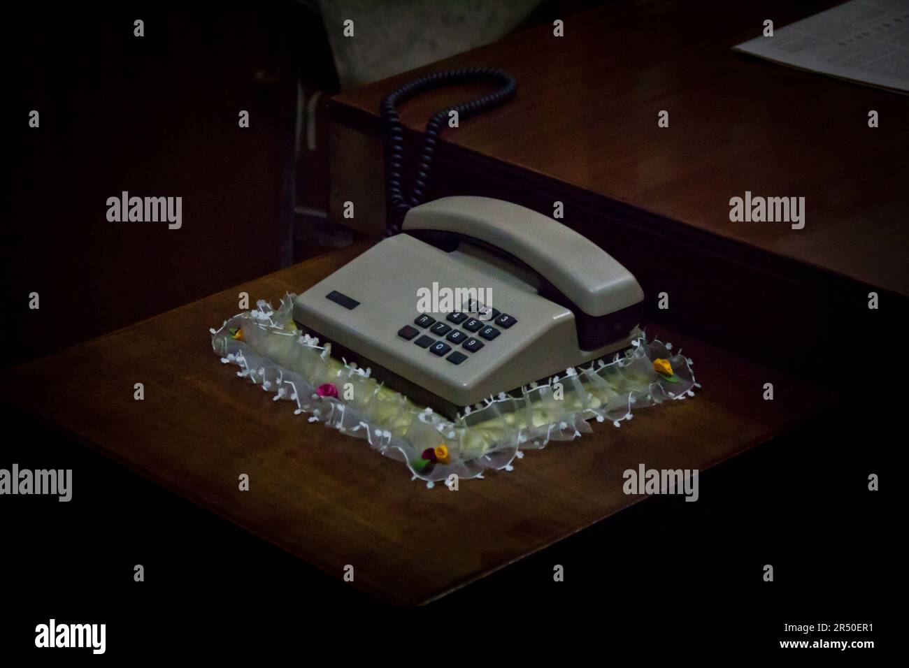 Kitsch phone mat, North Korea Stock Photo - Alamy