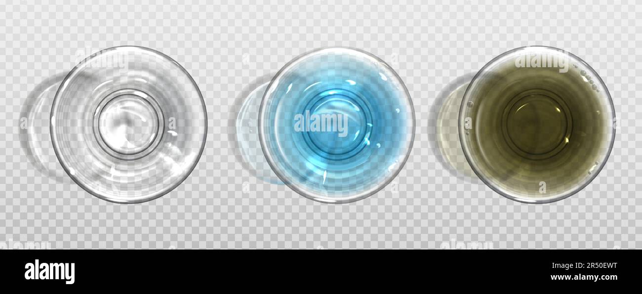Empty glass and full of water top view. Vector realistic set of clear ...