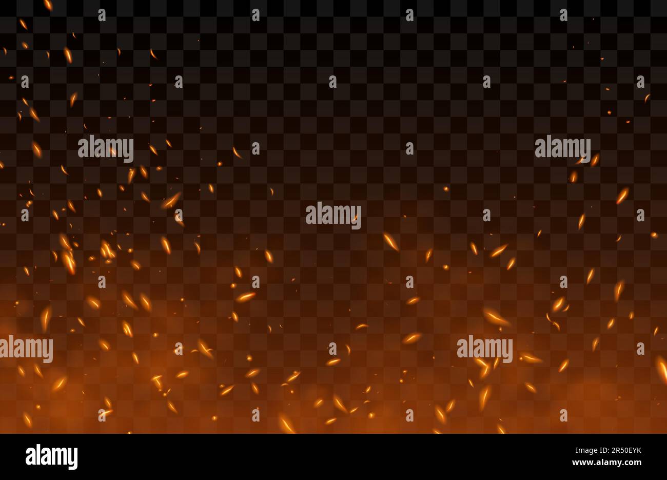 Smoke, sparks and fire particles, flying up embers and burning cinder ...