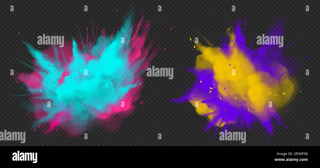 Holi paint powder color explosion realistic vector illustration. Blue ...