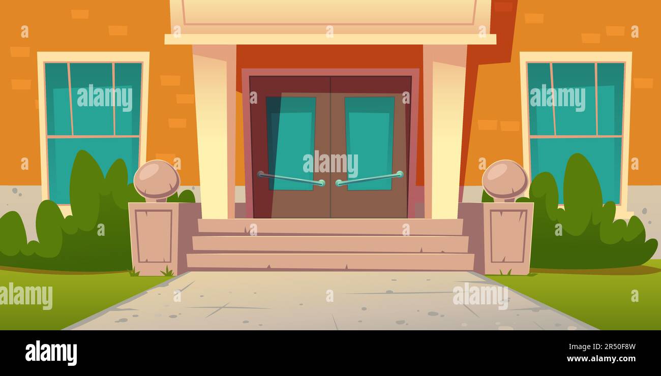 School entrance, building of college campus. Educational institution ...