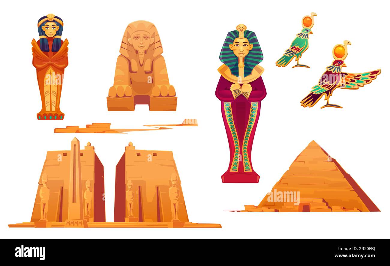 Egypt landmarks and deities set. Ancient egyptian pyramid, sphinx ...