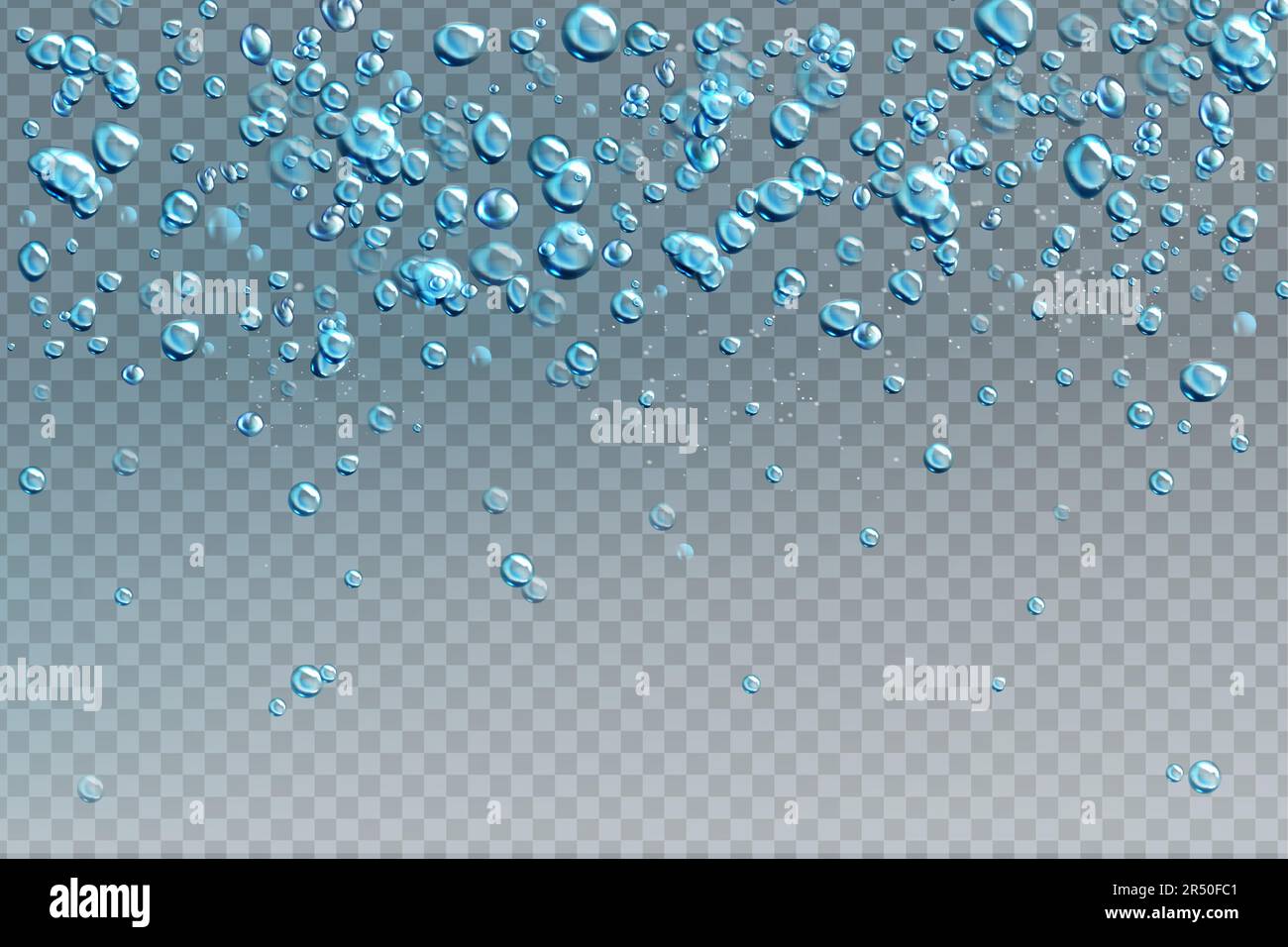 Air bubbles, effervescent water fizz border. Dynamic aqua motion, randomly moving underwater ...