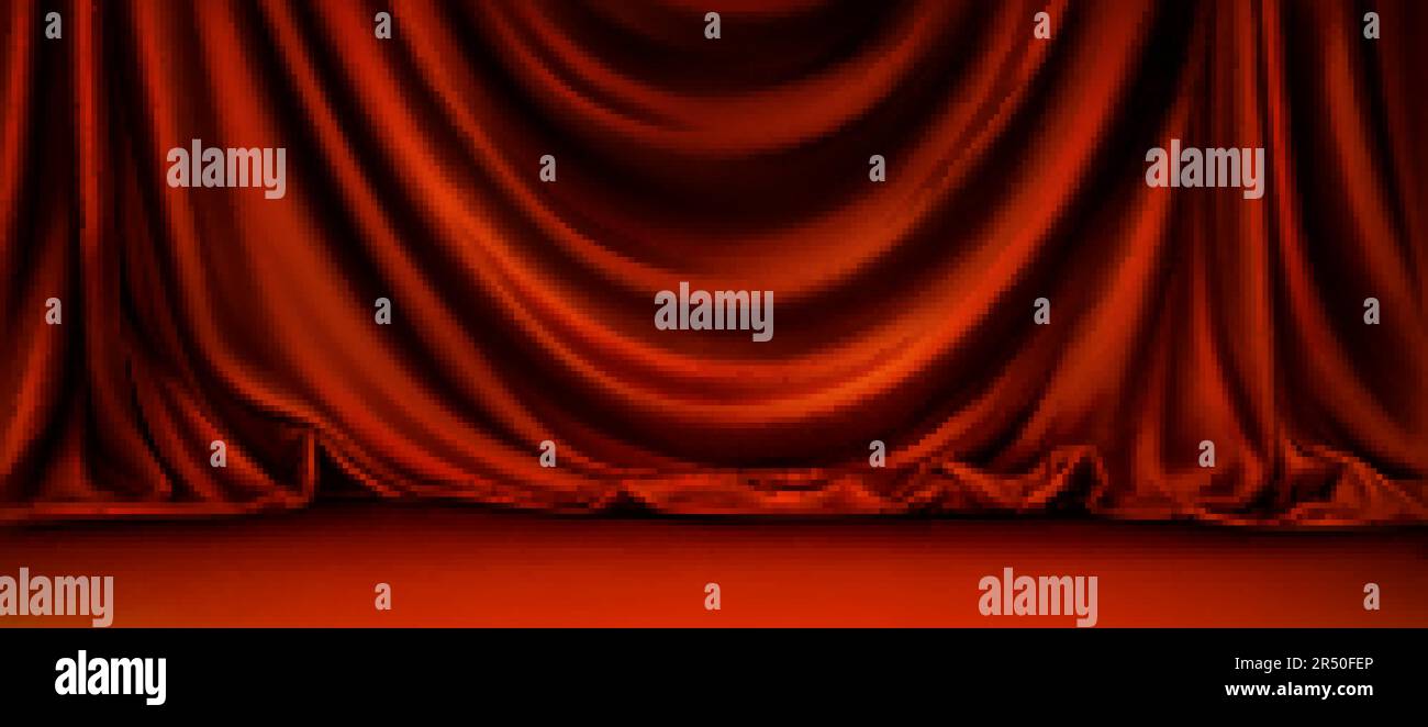 Red podium backdrop with elegant silk curtain. Fabric drape cover ...