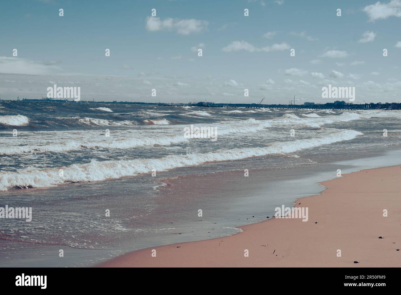 Baltic sea Dark blue clouds and sea or ocean water surface with foam ...