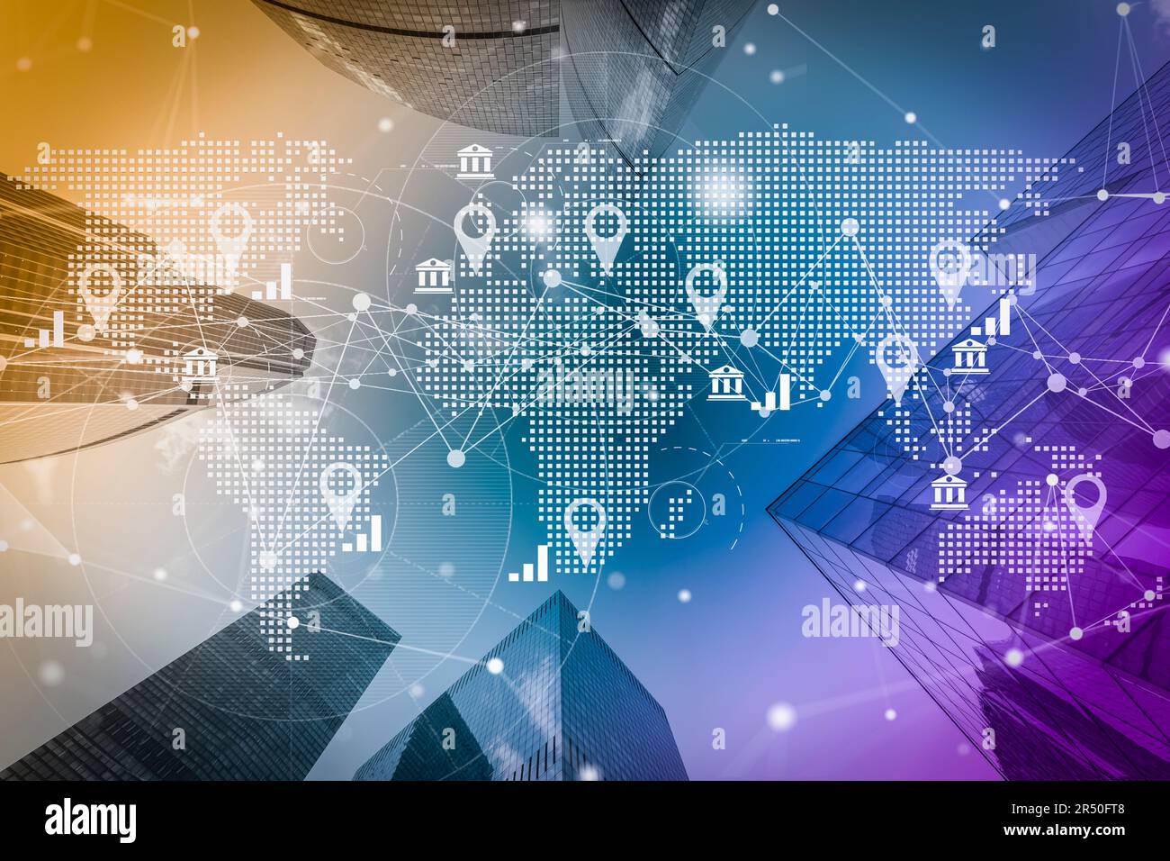 World global business background. Technology connect network map on ...