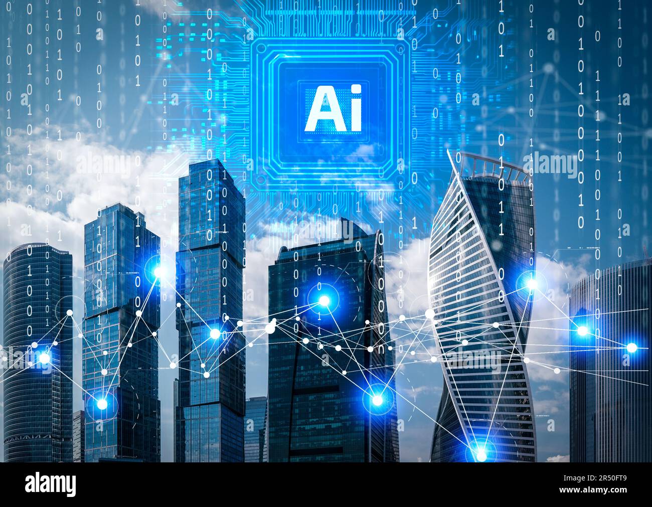 Ai technology city landscape. Futuristic big data city with transport ...