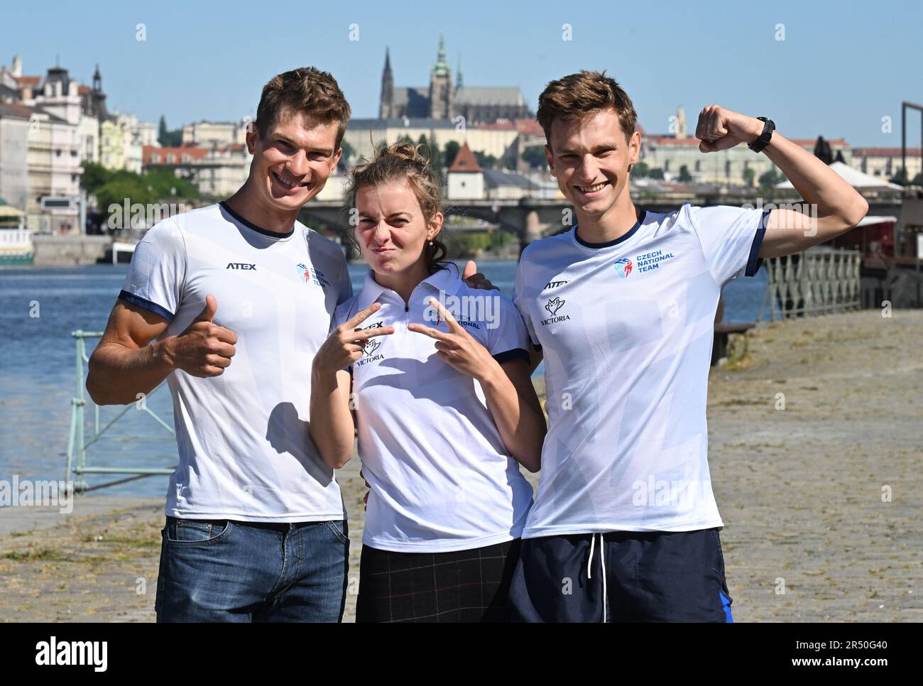 Prague, Czech Republic. 31st May, 2023. Czech triathletes L-R Lukas ...