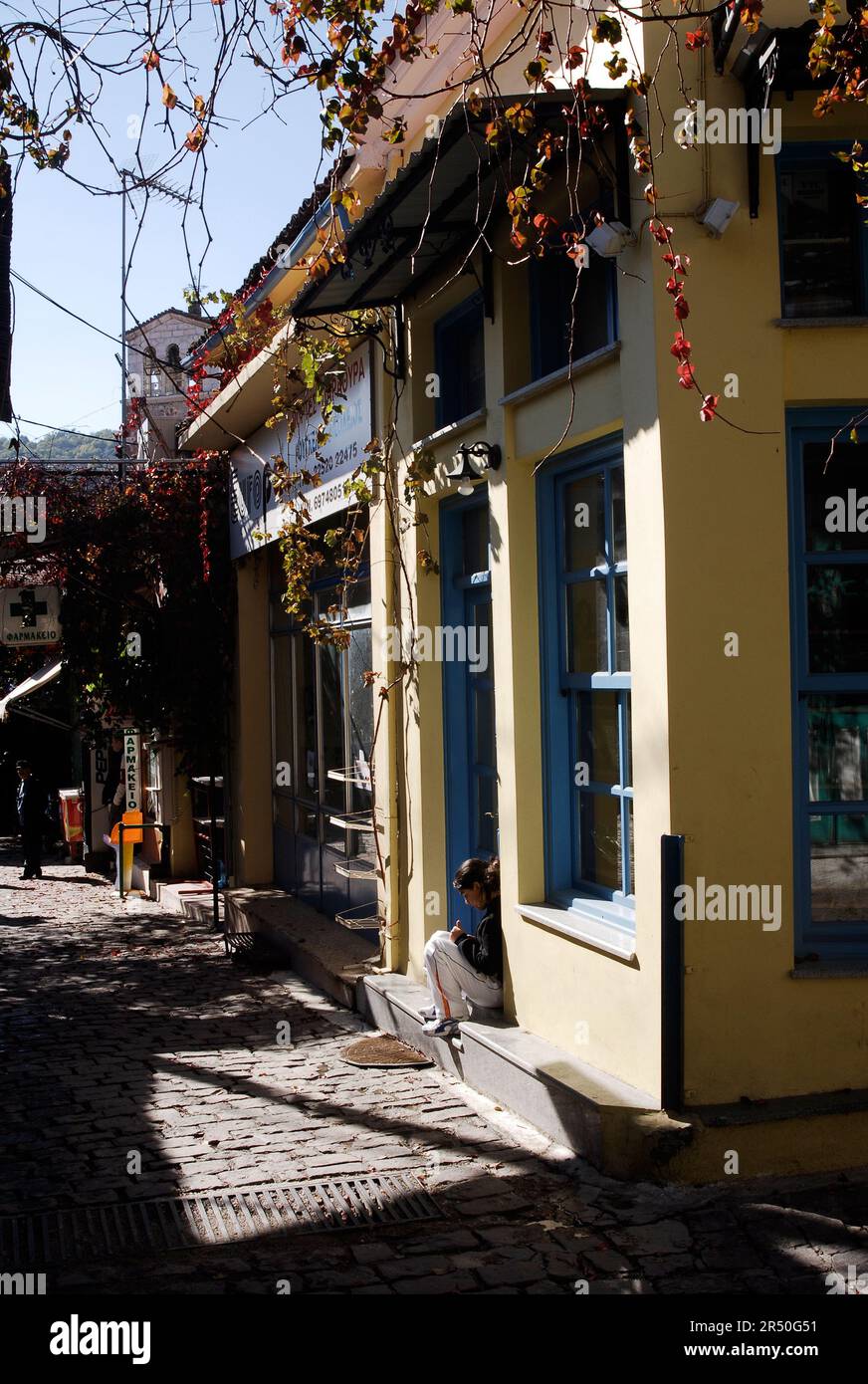 Greece, Northeastern Aegean, Lesvos island Agiasos traditional town ...