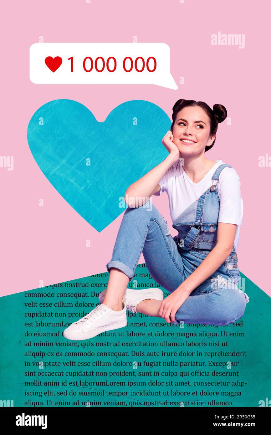 Collage banner advert million likes dream young cute lady sitting want ...