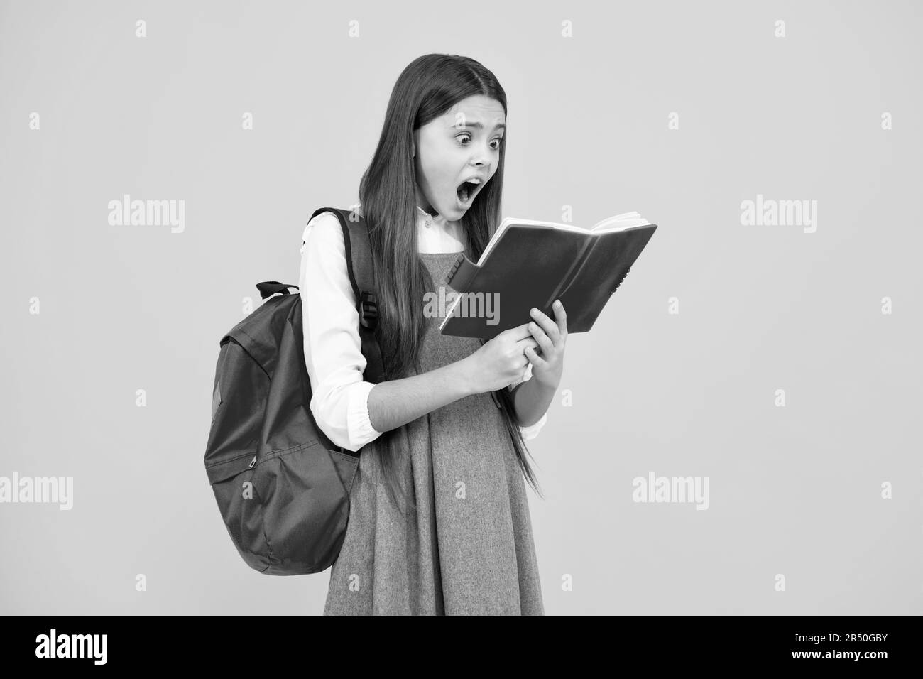 School teenager child girl with book and copybook. Teenager student ...