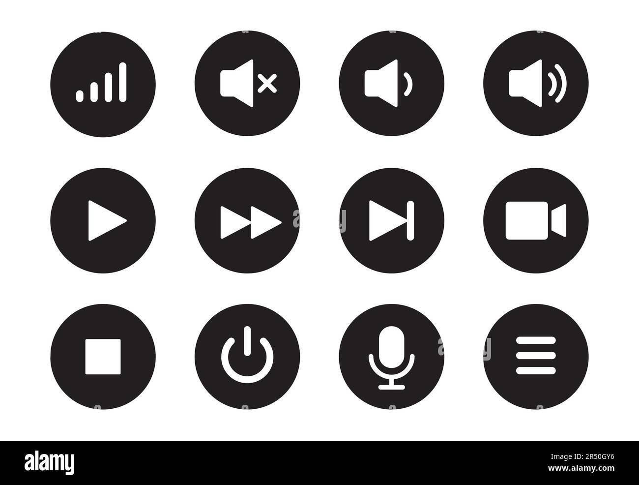 Audio, video, music player circle button icon. Sound control, play ...