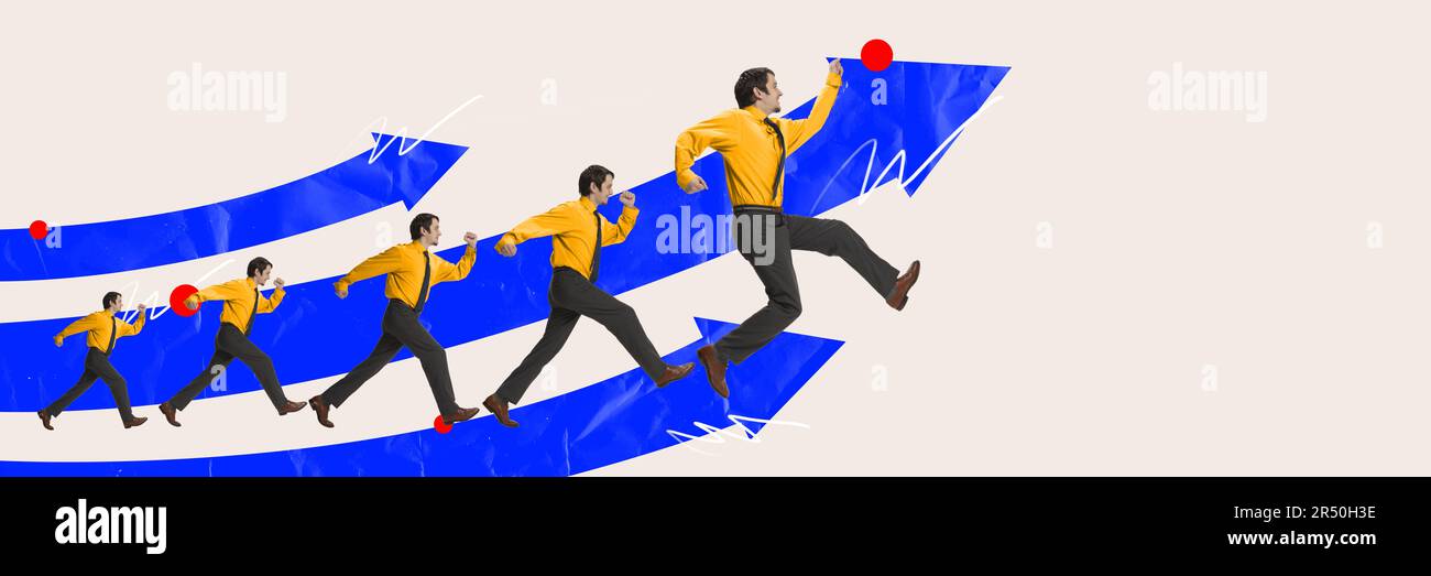 Contemporary art collage with motivated business man, office worker ...