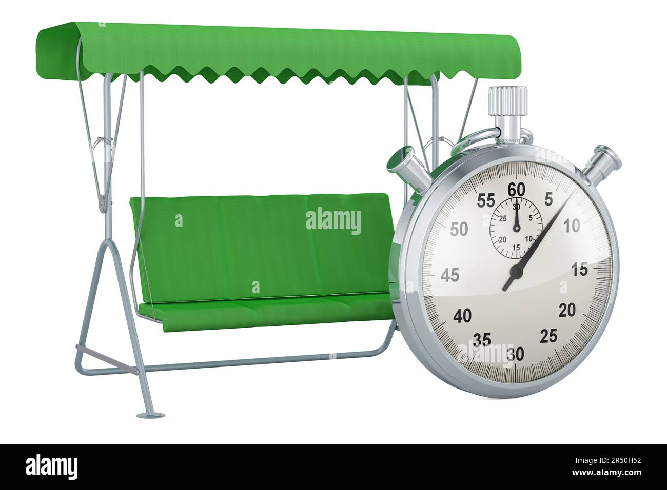 Garden swing with canopy with stopwatch, 3D rendering isolated on white ...