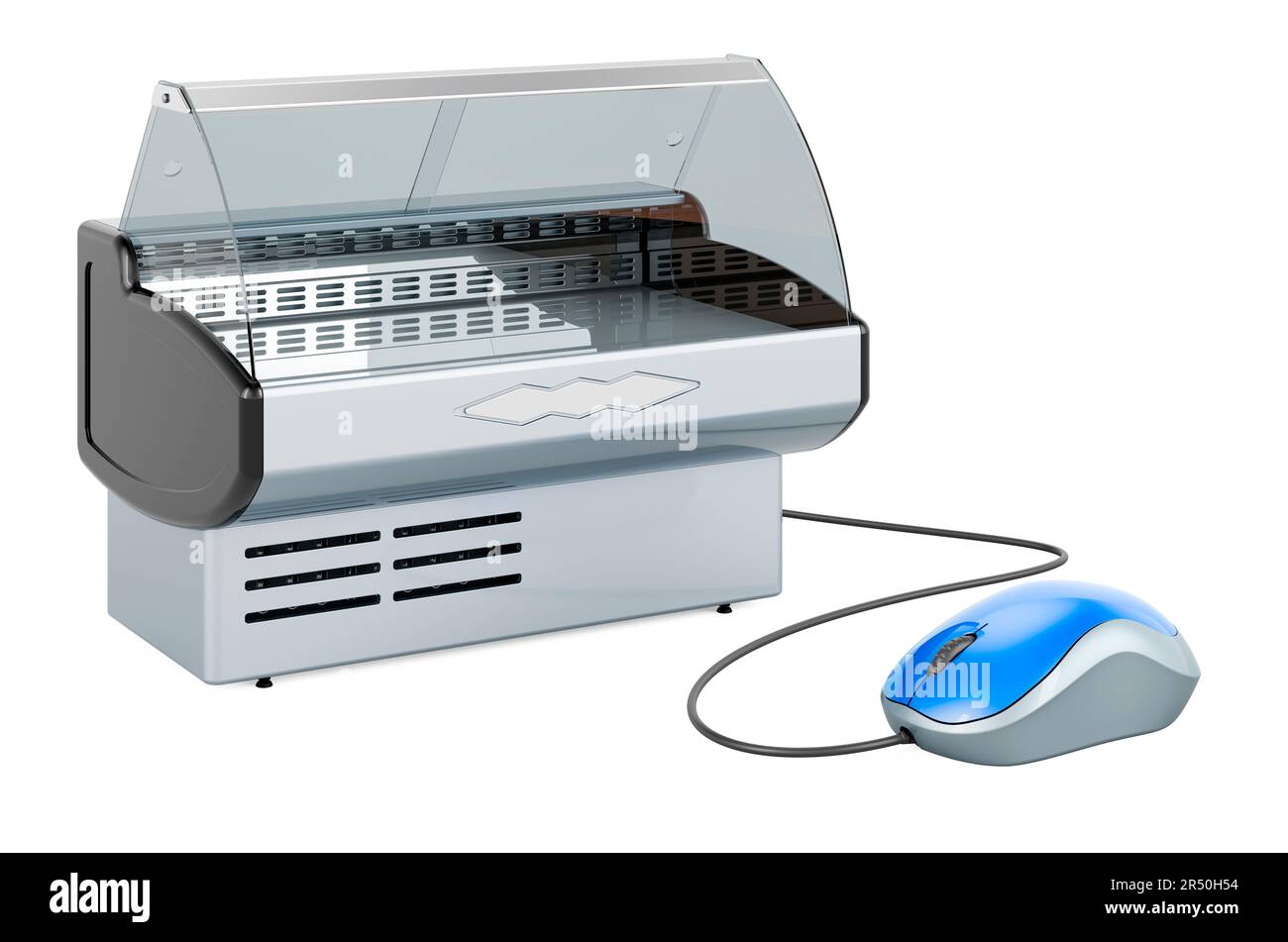 Display case with computer mouse. 3D rendering isolated on white background Stock Photo - Alamy