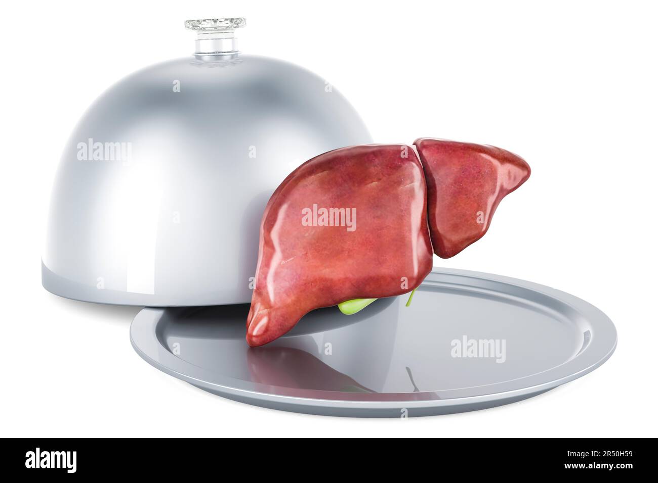 Restaurant cloche with human liver, 3D rendering isolated on white ...