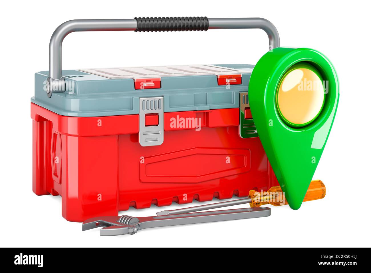 Toolbox With Map Pointer 3d Rendering Isolated On White Background