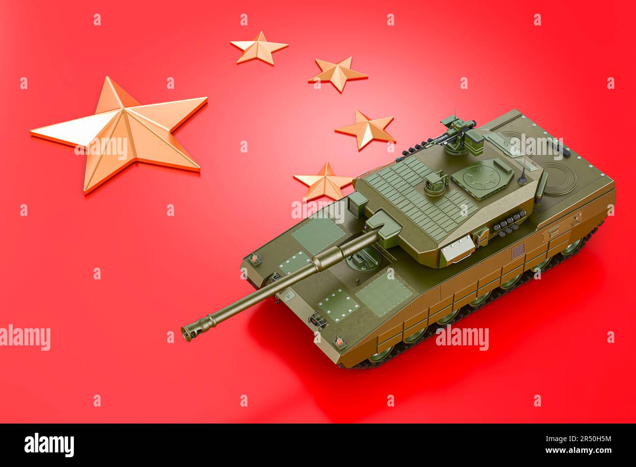 Tank on Chinese flag. Military defense of China concept, 3D rendering ...