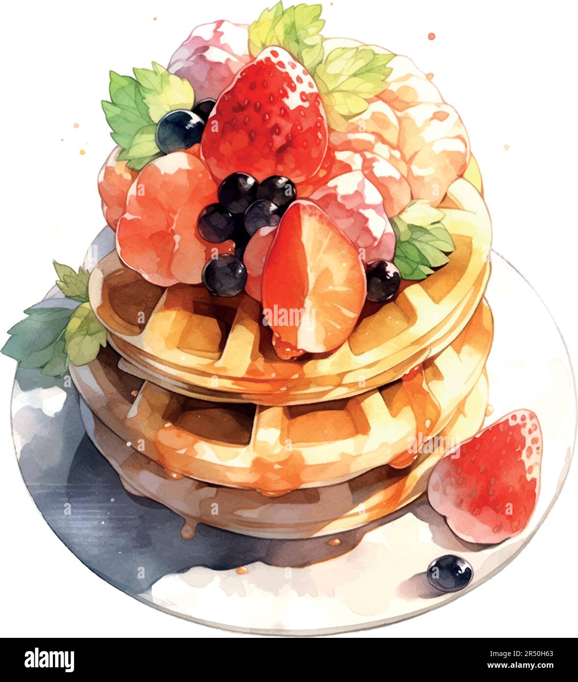 Breakfast dessert Watercolor character viennese waffles watercolor ...