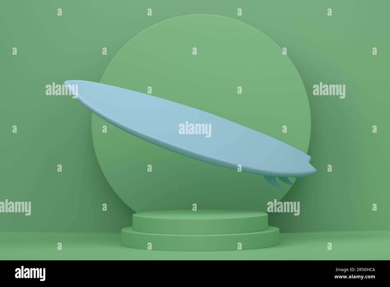 Surfboard for summer surfing on cylinder podium with steps on ...