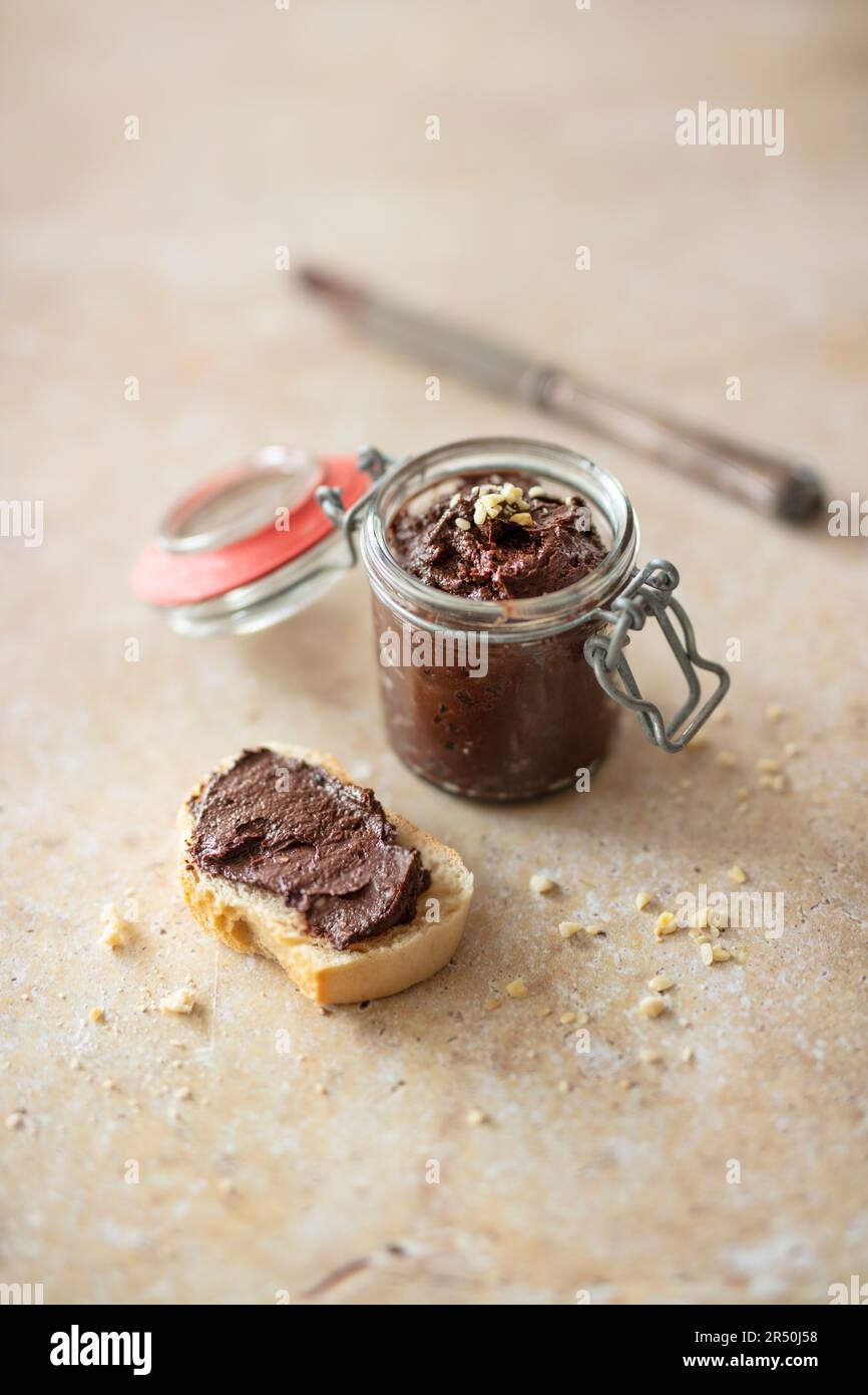 Chocolate spread with almonds and dextrose (low carb Stock Photo - Alamy