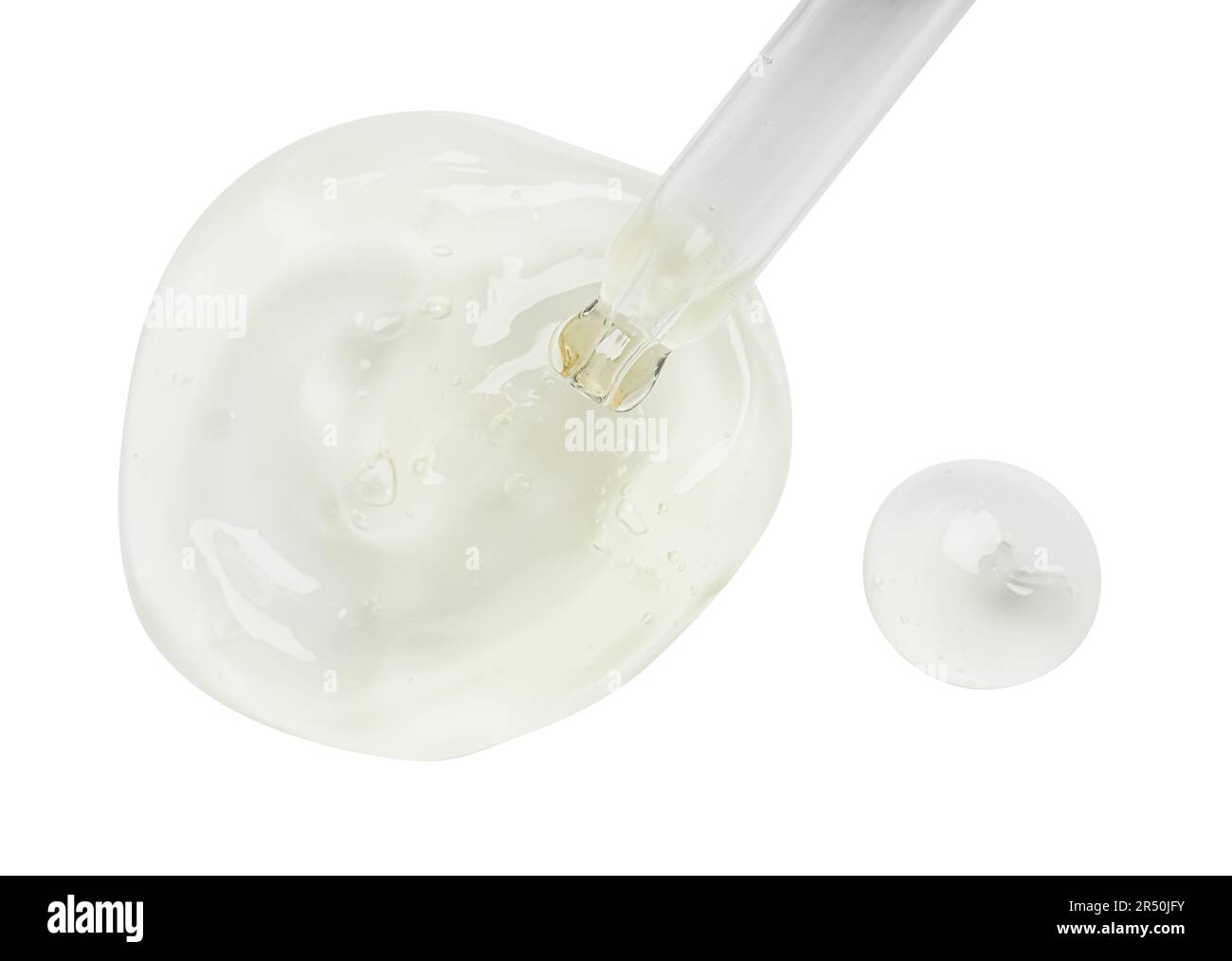 Dripping facial gel from pipette on white background, top view Stock ...