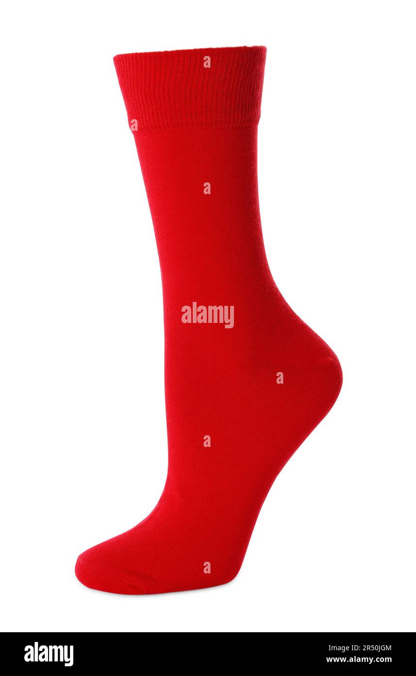 One new red sock isolated on white Stock Photo - Alamy