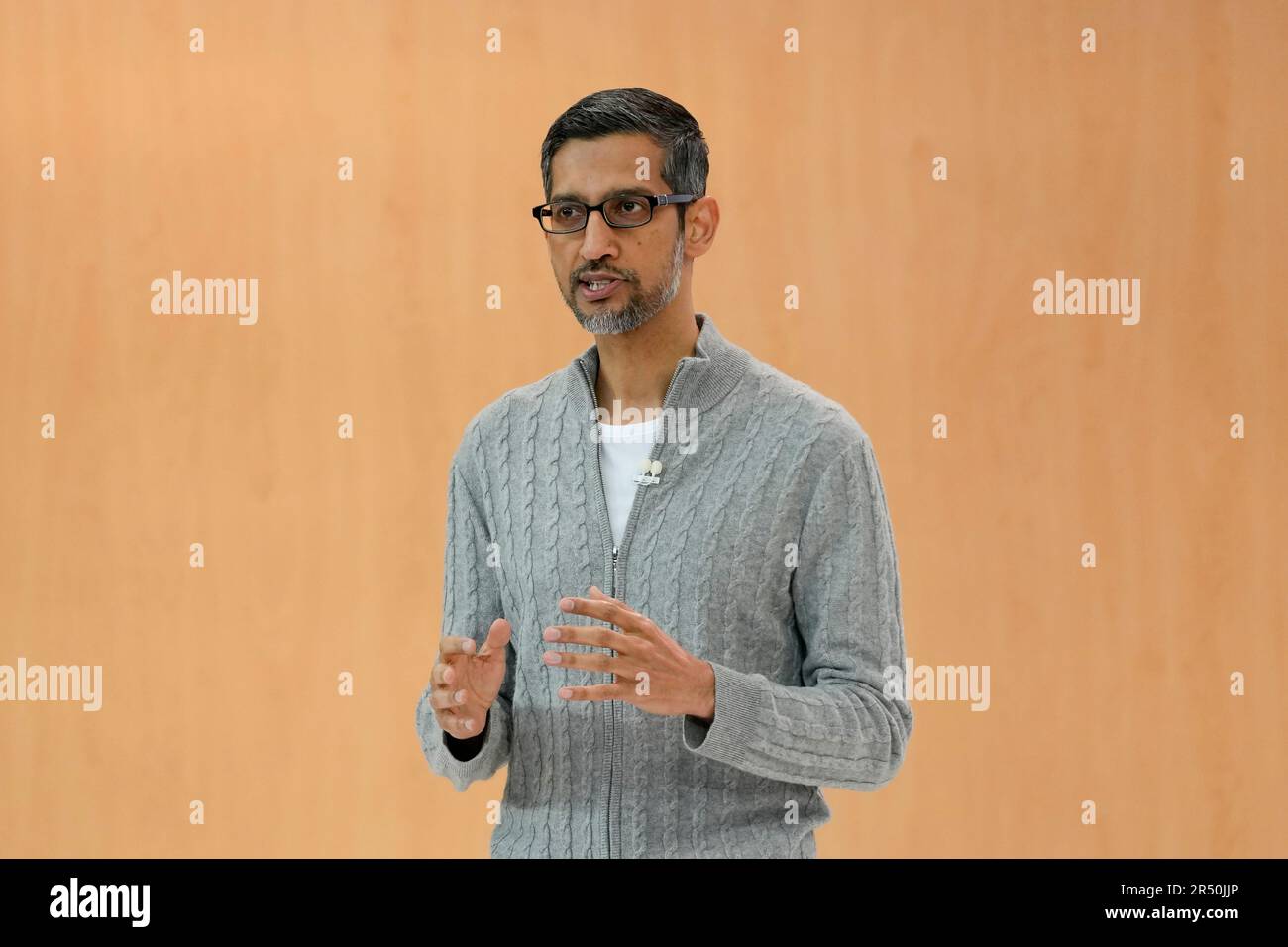 FILE - Alphabet CEO Sundar Pichai speaks at a Google I/O event in ...
