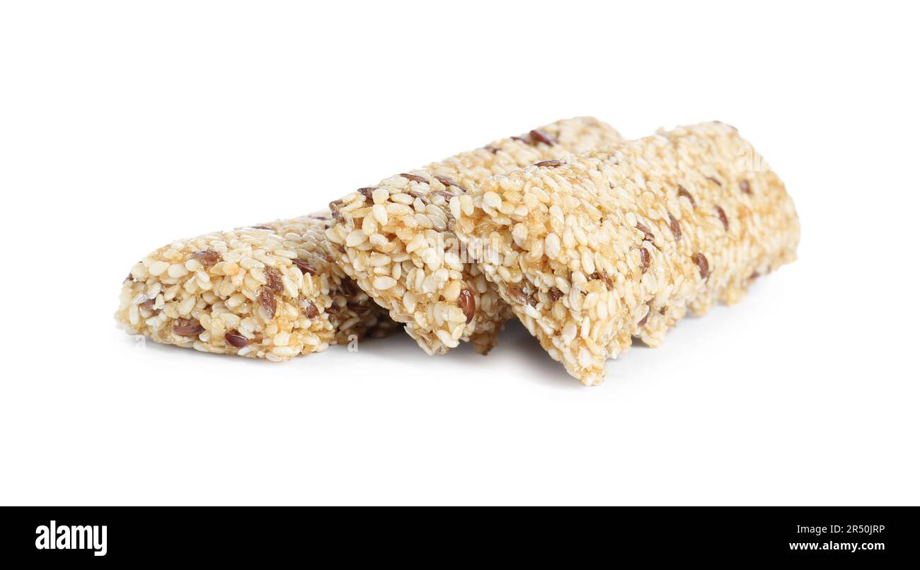 Tasty sesame seed bars isolated on white Stock Photo - Alamy