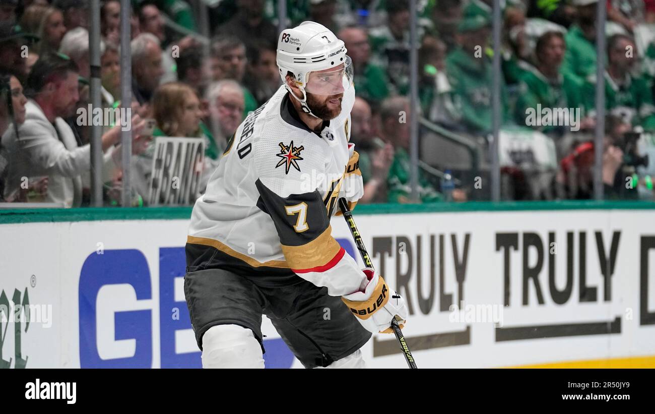 Vegas Golden Knights defenseman Alex Pietrangelo handles the puck ...