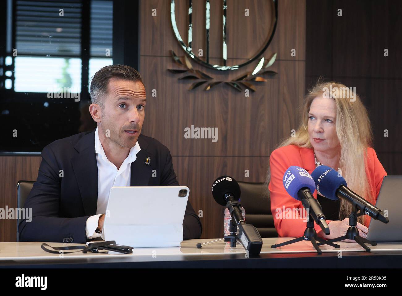 Brussels, Belgium. 31st May, 2023. RBFA CEO-ad-interim Manu Leroy and ...