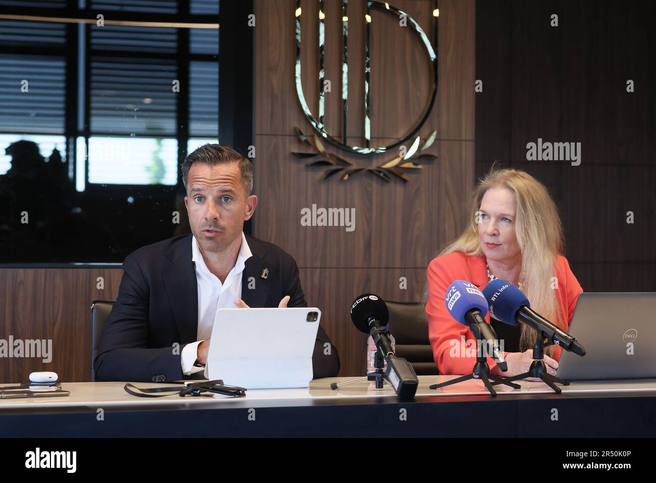 Brussels, Belgium. 31st May, 2023. RBFA CEO-ad-interim Manu Leroy and ...