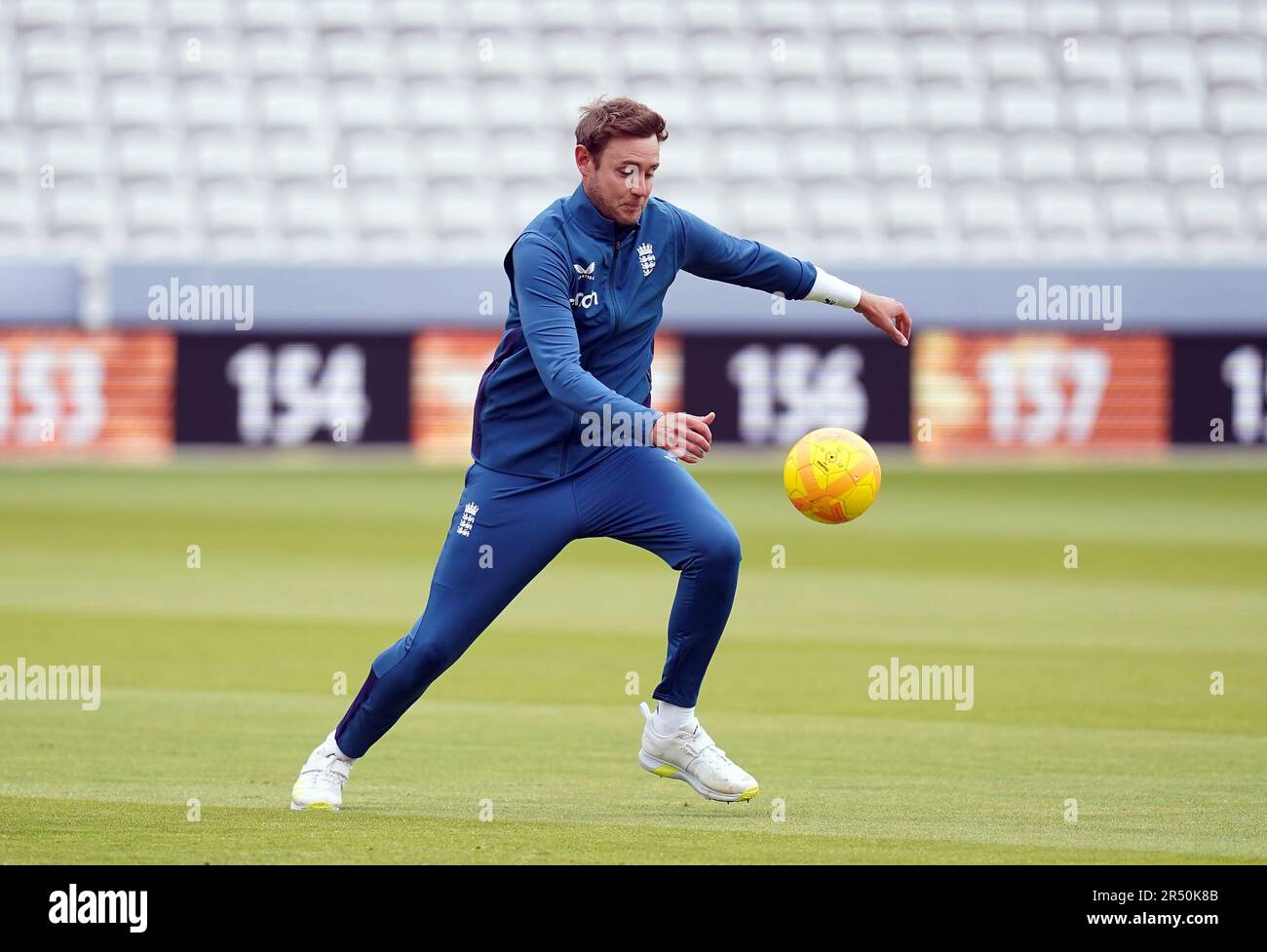 England's Stuart Broad playing football during a nets session at Lord's ...