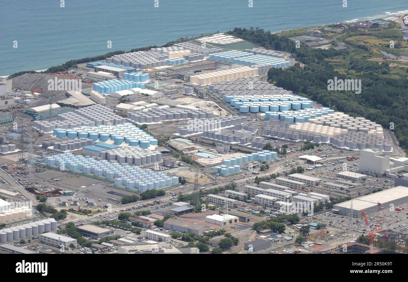 An aerial photo shows waste fuel storage tanks at Fukushima No. 1 ...