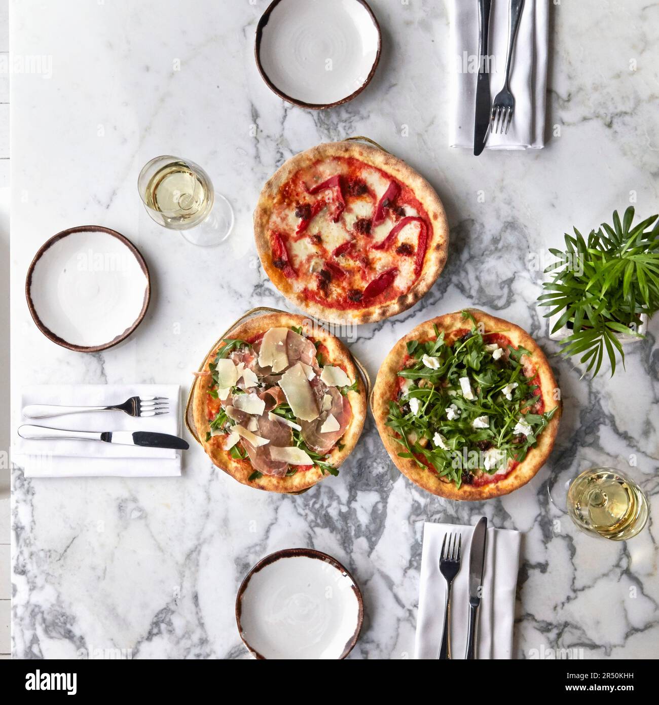 Pizzas on table top view hi-res stock photography and images - Alamy