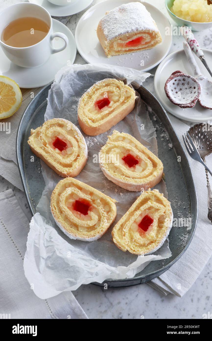 Roulade sponge cake with apples Stock Photo - Alamy