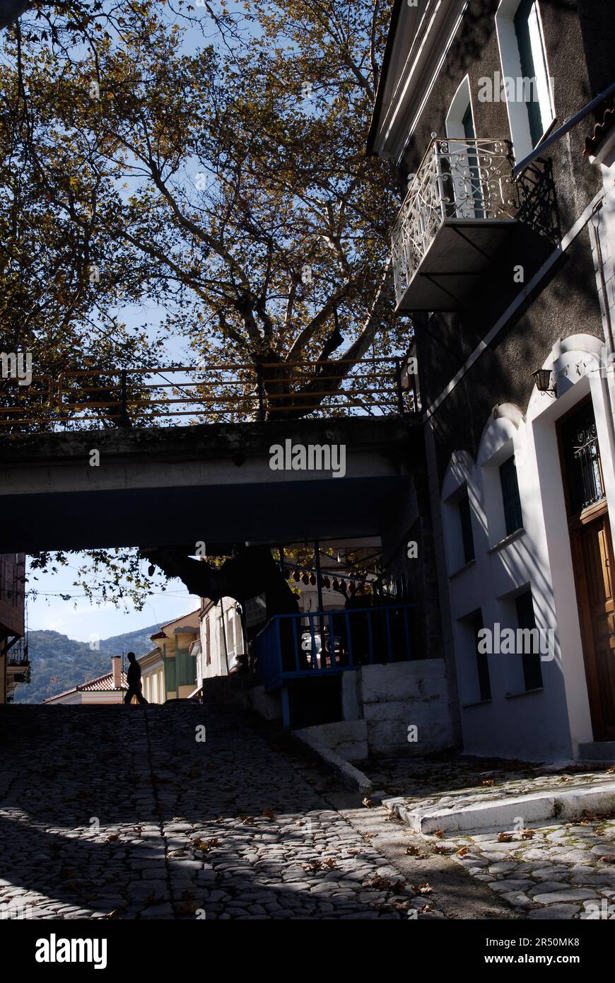 Greece, Northeastern Aegean, Lesvos island Agiasos traditional town ...