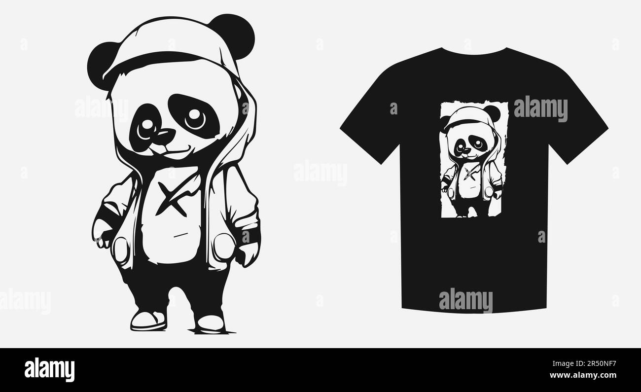 Hipster-inspired panda portrait in a monochrome cartoon style. Perfect ...