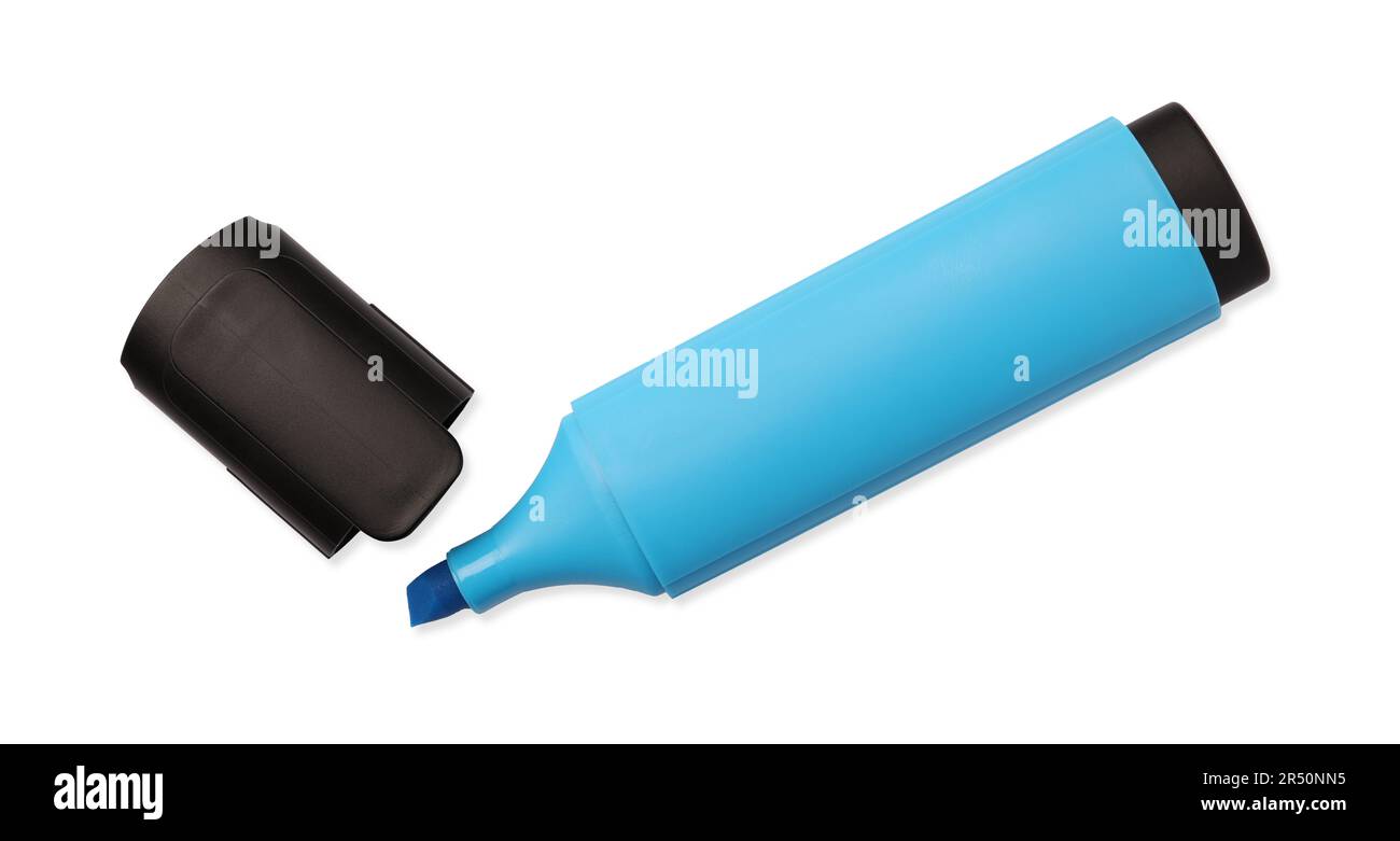 Bright blue marker isolated on white, top view Stock Photo - Alamy