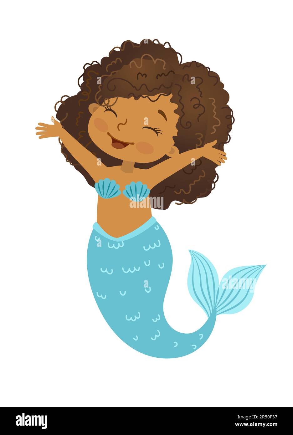 Vector illustration of Beautiful Girl Mermaid african american ...