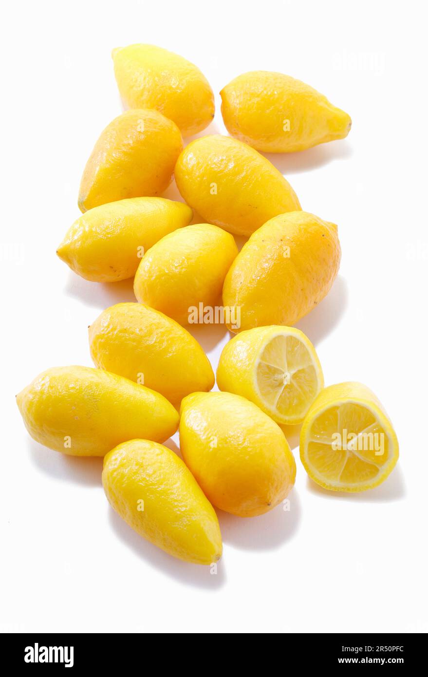 Snacking lemons against a white background Stock Photo - Alamy