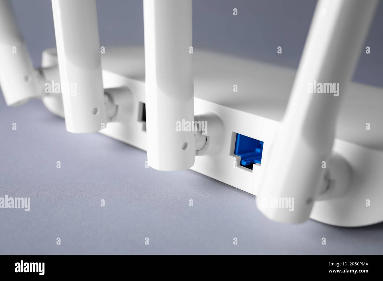 Wi-Fi router on light grey background, closeup Stock Photo - Alamy